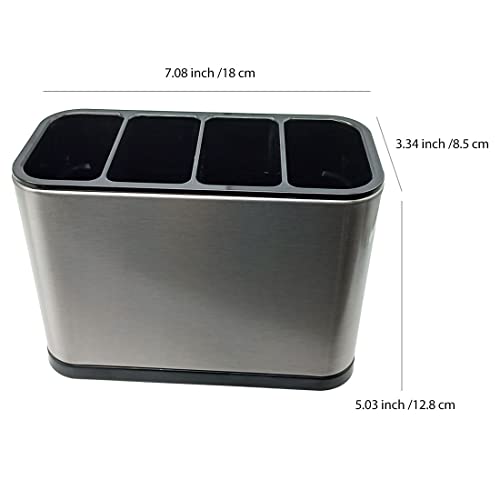 Stainless Steel Kitchen Utensil Holder for countertop, 4 Divider Drip Tray ABS Anti Slip Kitchen Counter, Utensil Caddy Storage, 7.08 x 5.03 x 3.34​ inch