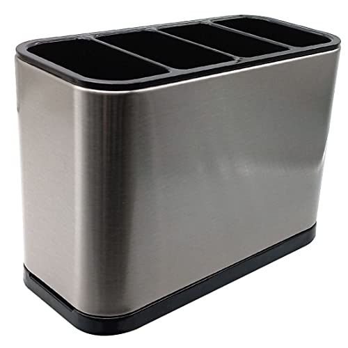 Stainless Steel Kitchen Utensil Holder for countertop, 4 Divider Drip Tray ABS Anti Slip Kitchen Counter, Utensil Caddy Storage, 7.08 x 5.03 x 3.34​ inch