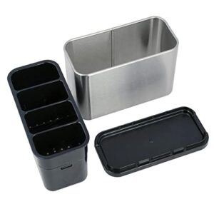 Stainless Steel Kitchen Utensil Holder for countertop, 4 Divider Drip Tray ABS Anti Slip Kitchen Counter, Utensil Caddy Storage, 7.08 x 5.03 x 3.34​ inch