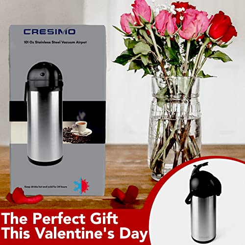 101 Oz Airpot Thermal Coffee Carafe - Insulated Stainless Steel Coffee Dispenser with Pump - Thermal Beverage Dispenser - Thermos Coffee Carafe for Keeping Hot Coffee & Tea Hot For 12 Hours - Cresimo