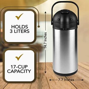 101 Oz Airpot Thermal Coffee Carafe - Insulated Stainless Steel Coffee Dispenser with Pump - Thermal Beverage Dispenser - Thermos Coffee Carafe for Keeping Hot Coffee & Tea Hot For 12 Hours - Cresimo