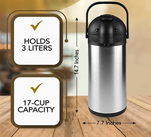 101 Oz Airpot Thermal Coffee Carafe - Insulated Stainless Steel Coffee Dispenser with Pump - Thermal Beverage Dispenser - Thermos Coffee Carafe for Keeping Hot Coffee & Tea Hot For 12 Hours - Cresimo