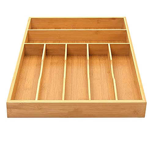 XIONGGG Kitchen Drawer Organizer Bamboo Cutlery Tray Utility Flatware Silverware Holder Utensil Drawer Divider with 7 Compartments