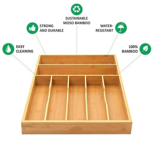 XIONGGG Kitchen Drawer Organizer Bamboo Cutlery Tray Utility Flatware Silverware Holder Utensil Drawer Divider with 7 Compartments