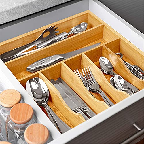 XIONGGG Kitchen Drawer Organizer Bamboo Cutlery Tray Utility Flatware Silverware Holder Utensil Drawer Divider with 7 Compartments