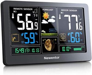 newentor weather station wireless indoor outdoor thermometer, color display digital weather thermometer with atomic clock, forecast station with calendar and adjustable backlight