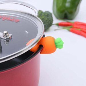 QWDLID 6 Pieces Spill-proof Lid Lifter Silicone Heat Resistant Holder Keep The Lid Open Cooking Helpers Creative Carrot Chili Chicken Drumstick Shape Release Steam Kitchen Gadgets for Cooking