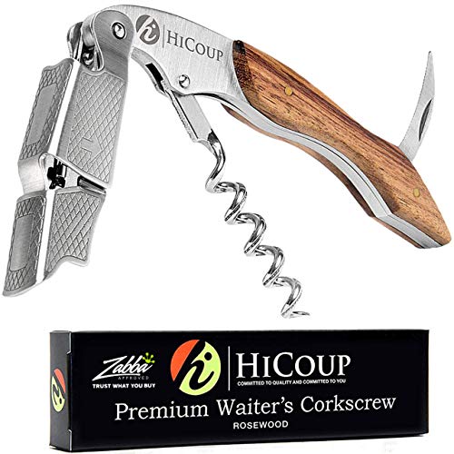 Hicoup Wine Opener - Professional Corkscrews for Wine Bottles w/ Foil Cutter and Cap Remover - Manual Wine Key for Servers, Waiters, Bartenders and Home Use - Classic Rosewood