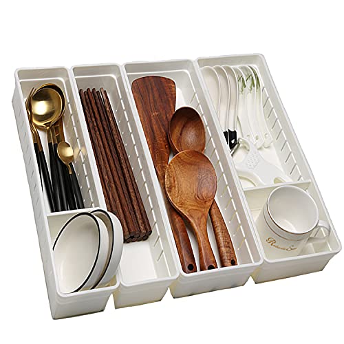 Kitchen Drawer Organizer, Flatware Storage for Spoon Fork Utensil Knife Cutlery Silverware Tray, Storage Boxes for Space Saving and Office Bedroom Kitchen Storage