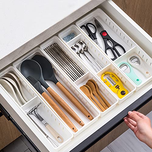 Kitchen Drawer Organizer, Flatware Storage for Spoon Fork Utensil Knife Cutlery Silverware Tray, Storage Boxes for Space Saving and Office Bedroom Kitchen Storage