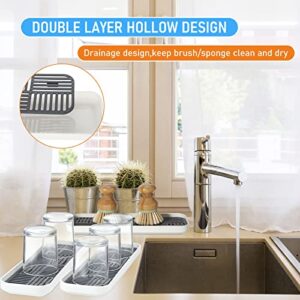 Youyole 3 Pcs Kitchen Soap Tray Sink, Double Layer Sink Organizer Dish and Sponge Holder with Detachable Drain for Dispenser Counter Bathroom Accessories Storage, Gray White, 11.81 x 3.94 1.18 inches