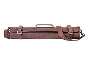 jucos products knife roll bag – authentic vintage leather knife roll for safe and secure knife storage with handle for travel | elegant leather knife bag holds 12 knives and 5 medium tools | brown