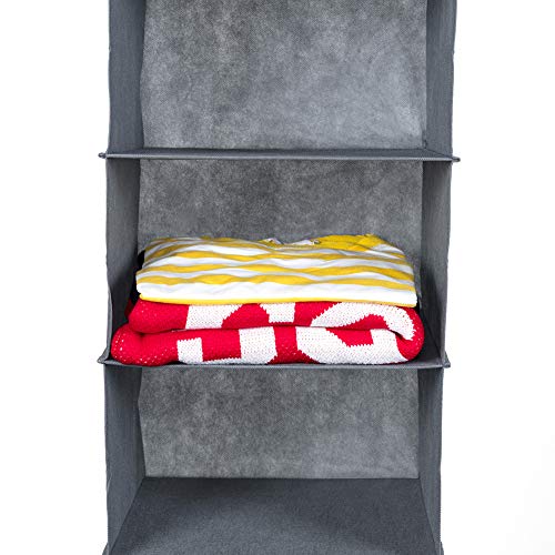 MAX Houser 6 Tier Shelf Hanging Closet Organizer, Closet Hanging Shelf with 2 Sturdy Hooks for Storage, Foldable (Grey)