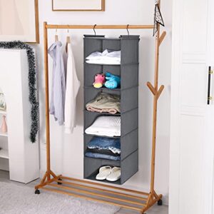 MAX Houser 6 Tier Shelf Hanging Closet Organizer, Closet Hanging Shelf with 2 Sturdy Hooks for Storage, Foldable (Grey)