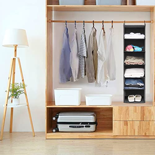 MAX Houser 6 Tier Shelf Hanging Closet Organizer, Closet Hanging Shelf with 2 Sturdy Hooks for Storage, Foldable (Grey)