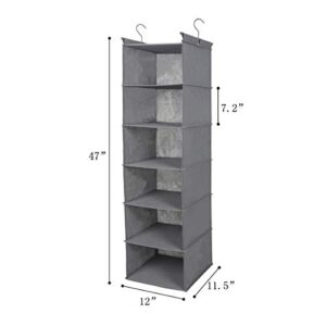 MAX Houser 6 Tier Shelf Hanging Closet Organizer, Closet Hanging Shelf with 2 Sturdy Hooks for Storage, Foldable (Grey)