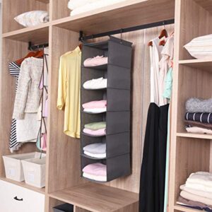 MAX Houser 6 Tier Shelf Hanging Closet Organizer, Closet Hanging Shelf with 2 Sturdy Hooks for Storage, Foldable (Grey)