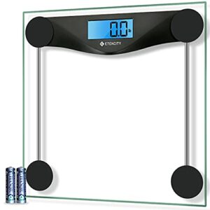 etekcity digital body weight bathroom scale, large blue lcd backlight display, high precision measurements, 6mm tempered glass, 400 pounds, black