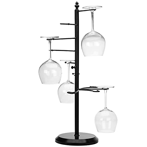 MyGift Black Metal Wine Glass Holder Countertop Stand, Spiral Hanging Wine Glass Rack, Holds 10 Stemware Glasses