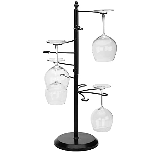 MyGift Black Metal Wine Glass Holder Countertop Stand, Spiral Hanging Wine Glass Rack, Holds 10 Stemware Glasses