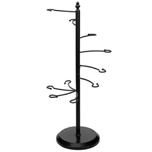 MyGift Black Metal Wine Glass Holder Countertop Stand, Spiral Hanging Wine Glass Rack, Holds 10 Stemware Glasses