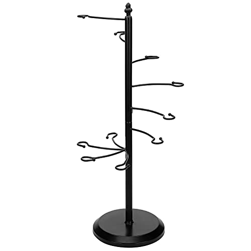 MyGift Black Metal Wine Glass Holder Countertop Stand, Spiral Hanging Wine Glass Rack, Holds 10 Stemware Glasses