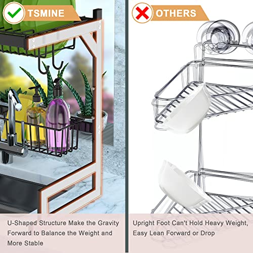 Tsmine Over The Sink Dish Drying Rack 2 Tier Stainless Steel Kitchen Dish Rack Adjustable (33.5-40.5 in), Large Dish Rack Drainer for Kitchen Organizer Storage Space Saver with 7 Utility Hooks