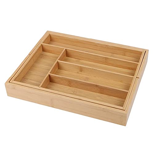 StorageMate Bamboo Drawer Organizer Silverware Tray - Adjustable Utensil Holder for cutlery - Expandable Drawer Divider for Stationery, Craft Supplies, Household Tools, Jewelry, Makeup, Hair Accessories