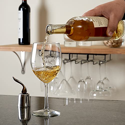 Under Cabinet Wine Glass Holder - 4 Row Hanging Wine Glass Rack With A Steel Wine Stopper - Our Under Shelf Wine Glass Holder is Great for Wine, Brandy, Margarita, Martini & More - 2 Racks, Black