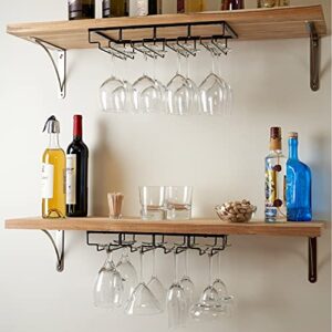 Under Cabinet Wine Glass Holder - 4 Row Hanging Wine Glass Rack With A Steel Wine Stopper - Our Under Shelf Wine Glass Holder is Great for Wine, Brandy, Margarita, Martini & More - 2 Racks, Black