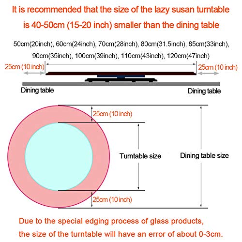 WQSQ 24inch Round Rotating Tray Dining Table Turntable Smooth Serving Plate Tempered Glass Lazy Susan Swivel Tray With Silent Metal Base, Easy To Clean