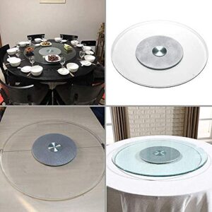 WQSQ 24inch Round Rotating Tray Dining Table Turntable Smooth Serving Plate Tempered Glass Lazy Susan Swivel Tray With Silent Metal Base, Easy To Clean