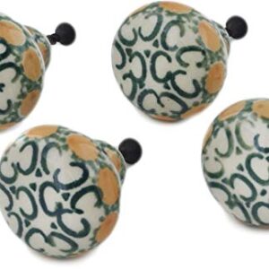 Polish Pottery Set of 4 Drawer Pull Knobs 1-1/2 inch Made by Ceramika Artystyczna (Autumn Wheatfields Theme) + Certificate of Authenticity