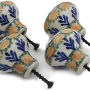 Polish Pottery Set of 4 Drawer Pull Knobs 1-1/2 inch Made by Ceramika Artystyczna (Autumn Wheatfields Theme) + Certificate of Authenticity