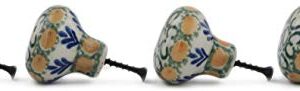 Polish Pottery Set of 4 Drawer Pull Knobs 1-1/2 inch Made by Ceramika Artystyczna (Autumn Wheatfields Theme) + Certificate of Authenticity