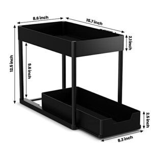 LEEL Under Sink Organizer storage, 2-Tier Pull-Out Kitchen Under Sink Storage Box with Hook and Hanging Cup, Suitable for kitchen - bathroom - rv - office multi-functional organizer.