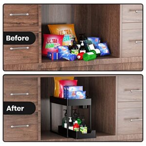 LEEL Under Sink Organizer storage, 2-Tier Pull-Out Kitchen Under Sink Storage Box with Hook and Hanging Cup, Suitable for kitchen - bathroom - rv - office multi-functional organizer.