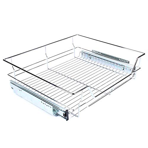 Pull Out Cabinet Organizer, Electroplated Stainless Steel Wire Basket, Under Shelf Storage Basket Sliding Organizer Drawer for Installation into 600mm Wide Kitchen Carcass