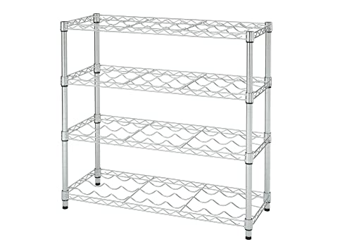 TRINITY EcoStorage 4-Tier Adjustable Metal Wire Wine Rack, Freestanding Stackable Bottle Holder for Bar and Kitchen Storage, Minimum 36 Bottle Capacity, 36” W x 14” D x 34.5” H, Chrome