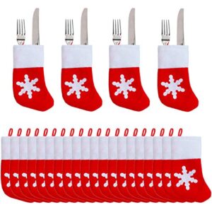 24 packs christmas dinner table decorations, mini snowflake tableware holders, christmas socks decoration xmas candy pouch bag socks stockings knife spoon fork bag for christmas party decoration gifts