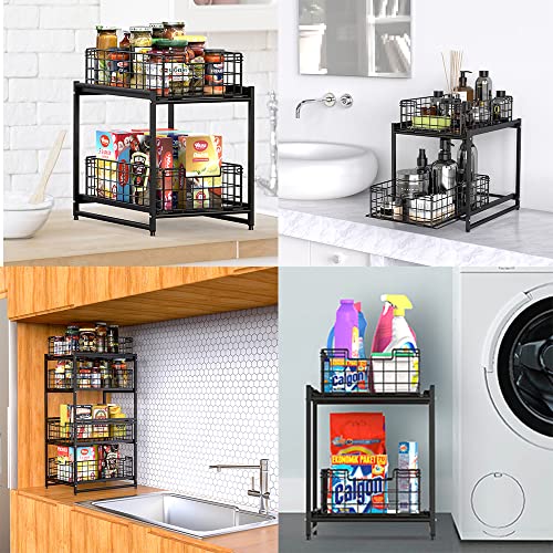 LYFINEINE Under Sink Organizer Pull Out Oraganizer for Kitchen Cabinet, Bathroom, Black