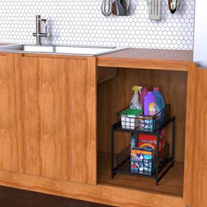 LYFINEINE Under Sink Organizer Pull Out Oraganizer for Kitchen Cabinet, Bathroom, Black