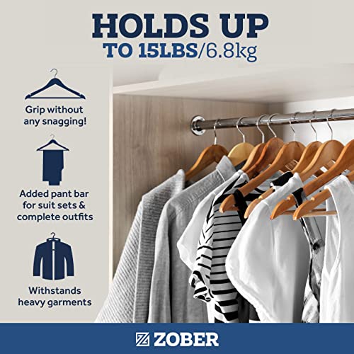 Zober Wooden Hangers 20 Pack - Non Slip Wood Clothes Hanger for Suits, Pants, Jackets w/ Bar & Cut Notches - Heavy Duty Clothing Hanger Set - Coat Hangers for Closet - Natural