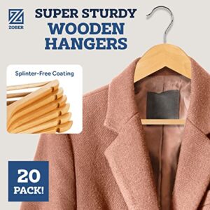 Zober Wooden Hangers 20 Pack - Non Slip Wood Clothes Hanger for Suits, Pants, Jackets w/ Bar & Cut Notches - Heavy Duty Clothing Hanger Set - Coat Hangers for Closet - Natural