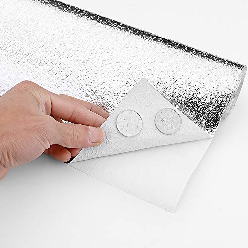 PoetryHome Self Adhesive Oil Proof Aluminum Foil Shelf Liner for Kitchen Backsplash Countertop Cabinet Drawer Cupboard Shelves Table Fridge Sticker Wall Paper Removable 15.7x78.7 Inches