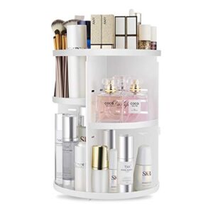 seinlife 360 rotating makeup organizer,diy adjustable spinning holder,foldable cosmetic storage display box,large capacity make up caddy shelf,fits countertop vanity and bathroom (white)