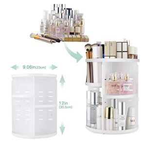 seinlife 360 Rotating Makeup Organizer,DIY Adjustable Spinning Holder,Foldable Cosmetic Storage Display box,Large Capacity Make up Caddy Shelf,Fits Countertop Vanity and Bathroom (WHITE)