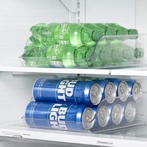 4 Pack Refrigerator Organizer Bins, Pop Soda Can Dispenser and Water Bottle Organizer Set for Fridge, Freezer, Kitchen, Countertops, Cabinets - Clear Plastic Pantry Beverage Holder Storage Rack