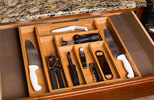 BirdRock Home Bamboo Expandable Utility Drawer Organizer – Utensil Silverware – Spoon Knife Fork – 17.5 Inch – Large – Natural Wood – Tray – Adjustable Kitchen Organization