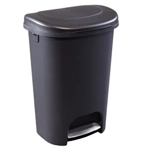 Rubbermaid Classic 13 Gallon Premium Step-On Trash Can with Lid and Stainless-Steel Pedal, Black Waste Bin for Kitchen